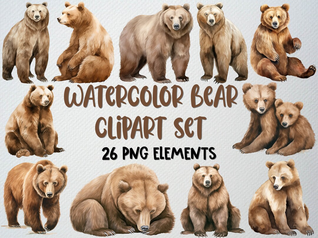 Watercolor Bear Clipart Set: 26 PNG Files, Commercial Use - Etsy