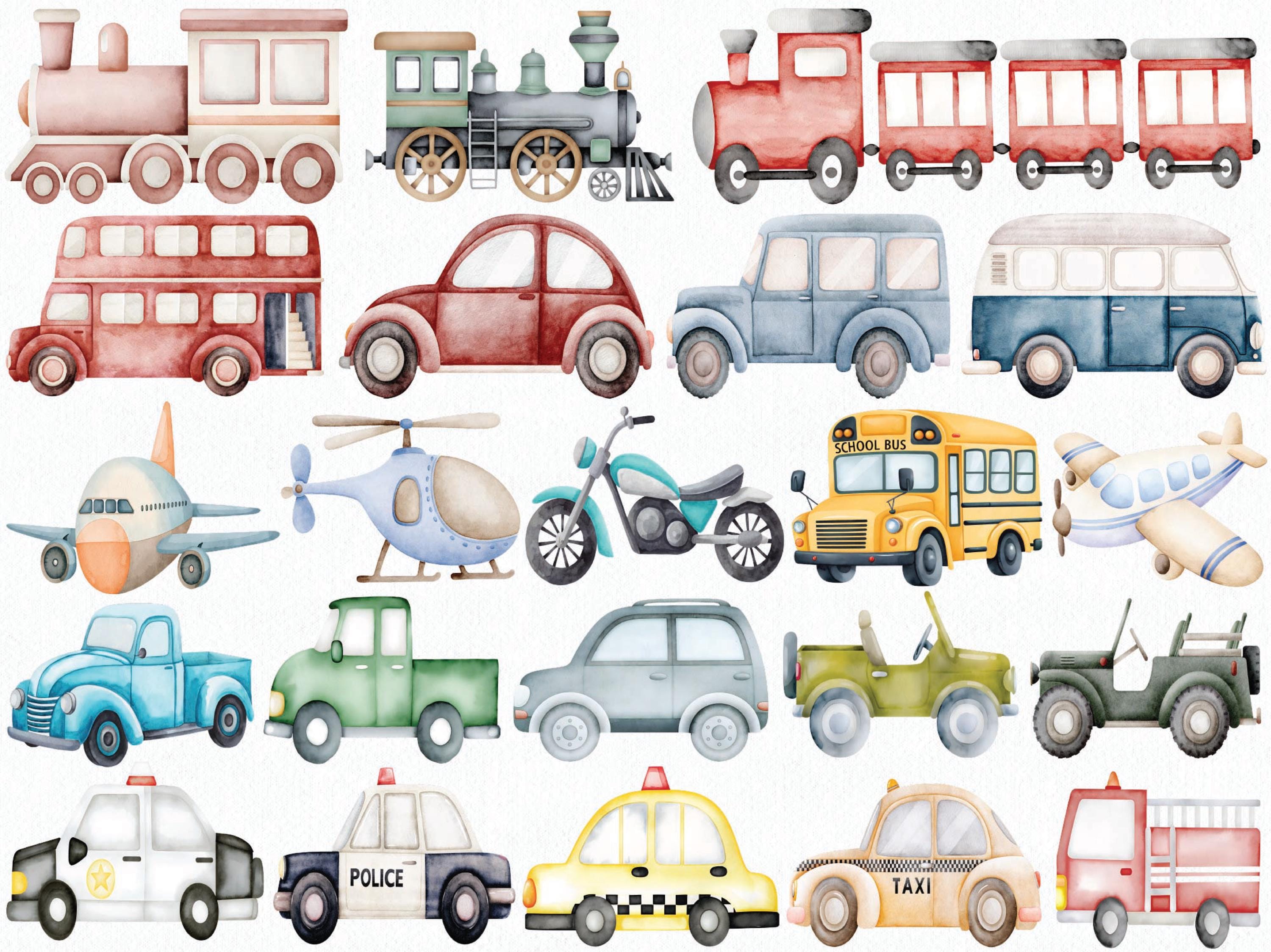 Watercolor Transportation Clipart – 83 PNG, Cars, Truck, Bus, Plane ...