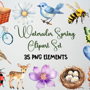 Watercolor Spring Clipart Set of 35 PNG Files, Floral Clipart, Easter ...