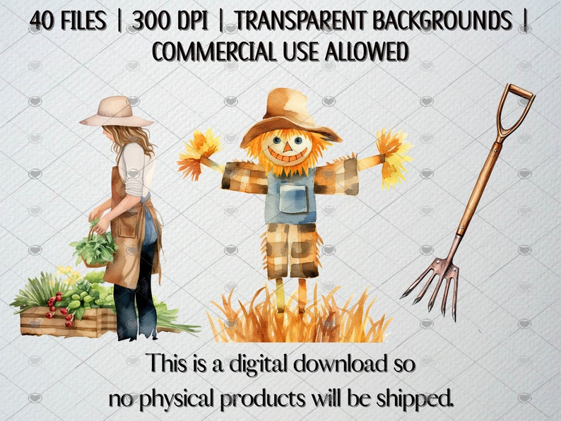 Watercolor Garden Clipart Set of 40 PNG Files, Gardening Clipart ...