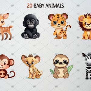 Baby Safari Animals Clipart, Cute Animals PNG Bundle, Jungle Clipart ...