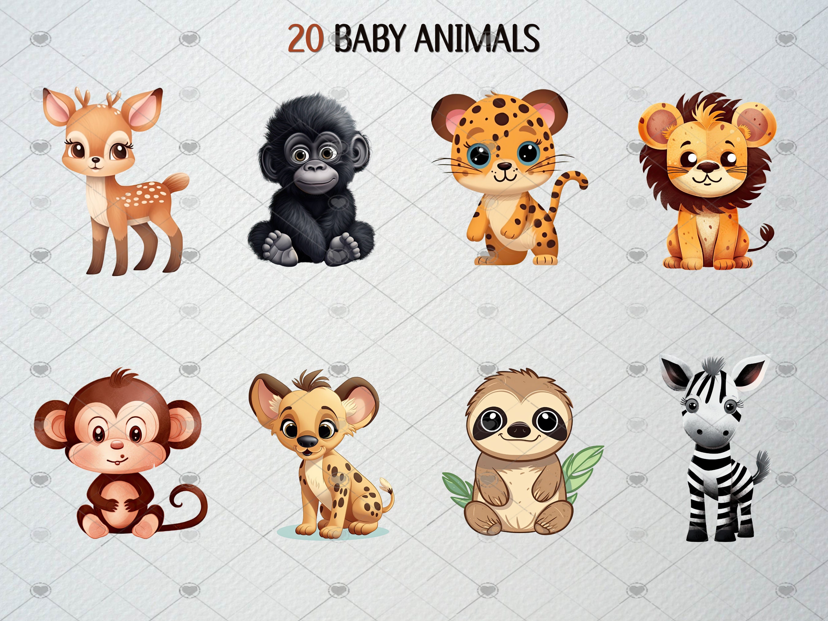 Baby Safari Animals Clipart, Cute Animals PNG Bundle, Jungle Clipart ...