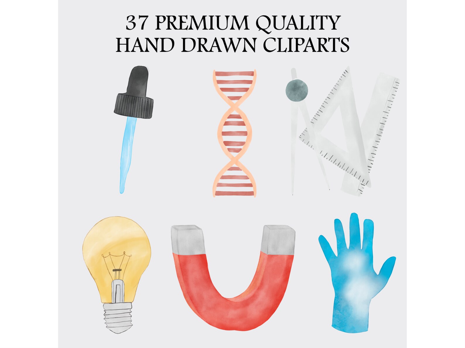 Watercolor Science Clipart Set of 37 PNG Files, Laboratory Clipart ...