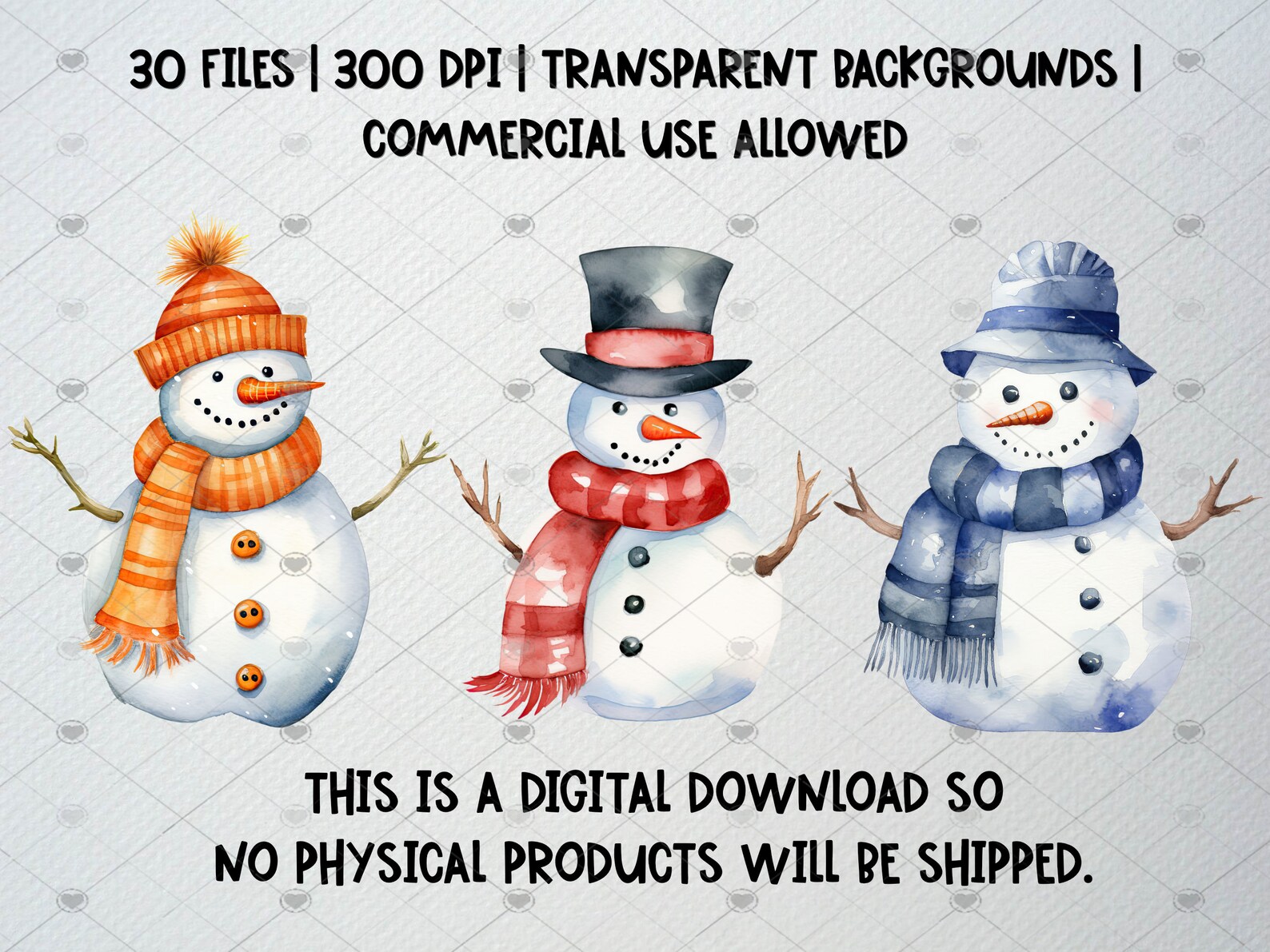 Watercolor Snowman Clipart Set of 30 PNG Files, Christmas Clipart ...