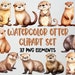 Watercolor Otter Clipart Set of 37 PNG, Cute Otter Clipart, Sea Otter ...