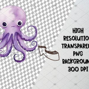 Watercolor Octopus Clipart Set of 34 PNG Files, Sea Animals Clipart ...