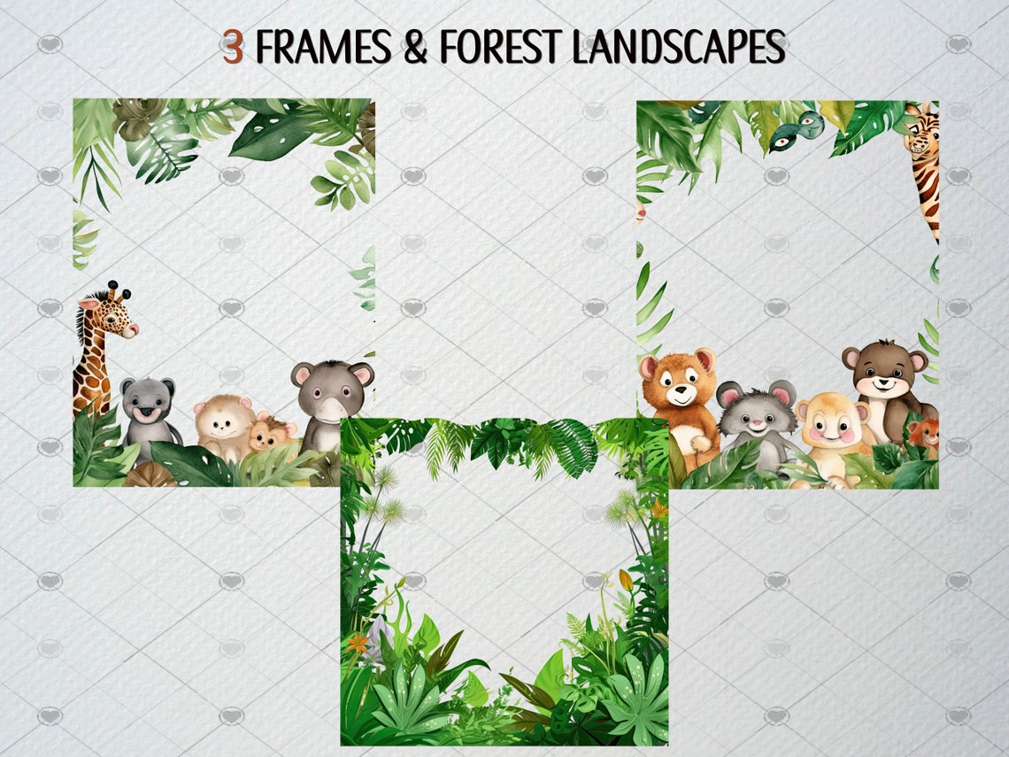 Baby Safari Animals Clipart, Cute Animals PNG Bundle, Jungle Clipart ...