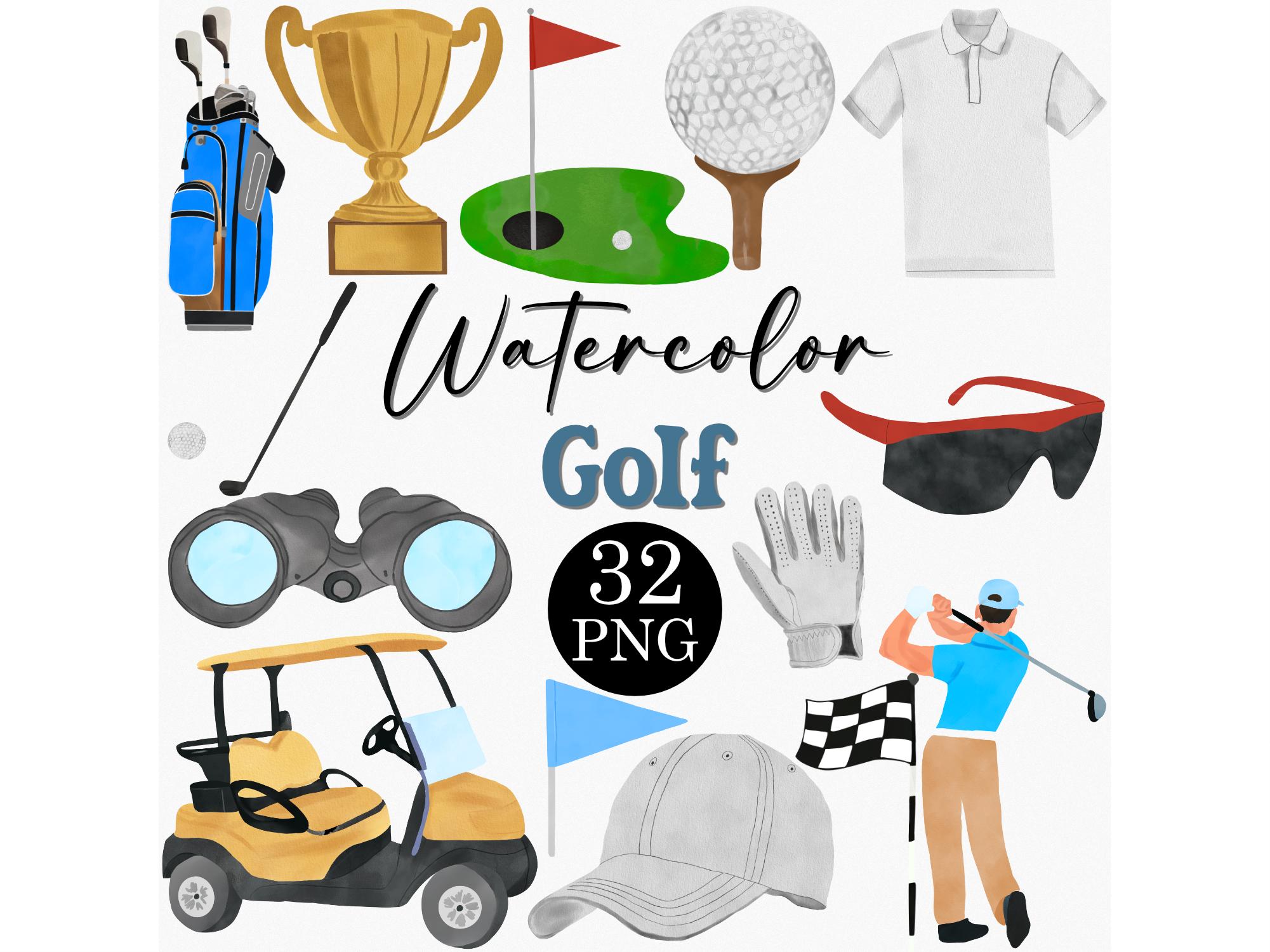 Watercolor Golf Clipart PNG Set: Sports Illustrations (commercial Use ...