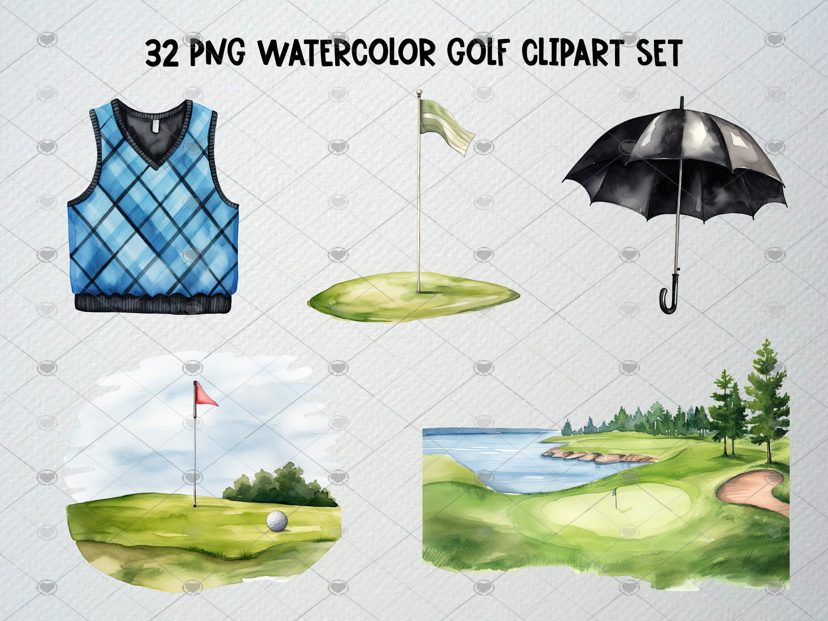 Watercolor Golf Clipart Set: Sports Illustrations (32 PNG Files) - Etsy