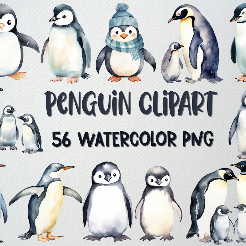 Winter Penguin Clipart - Etsy