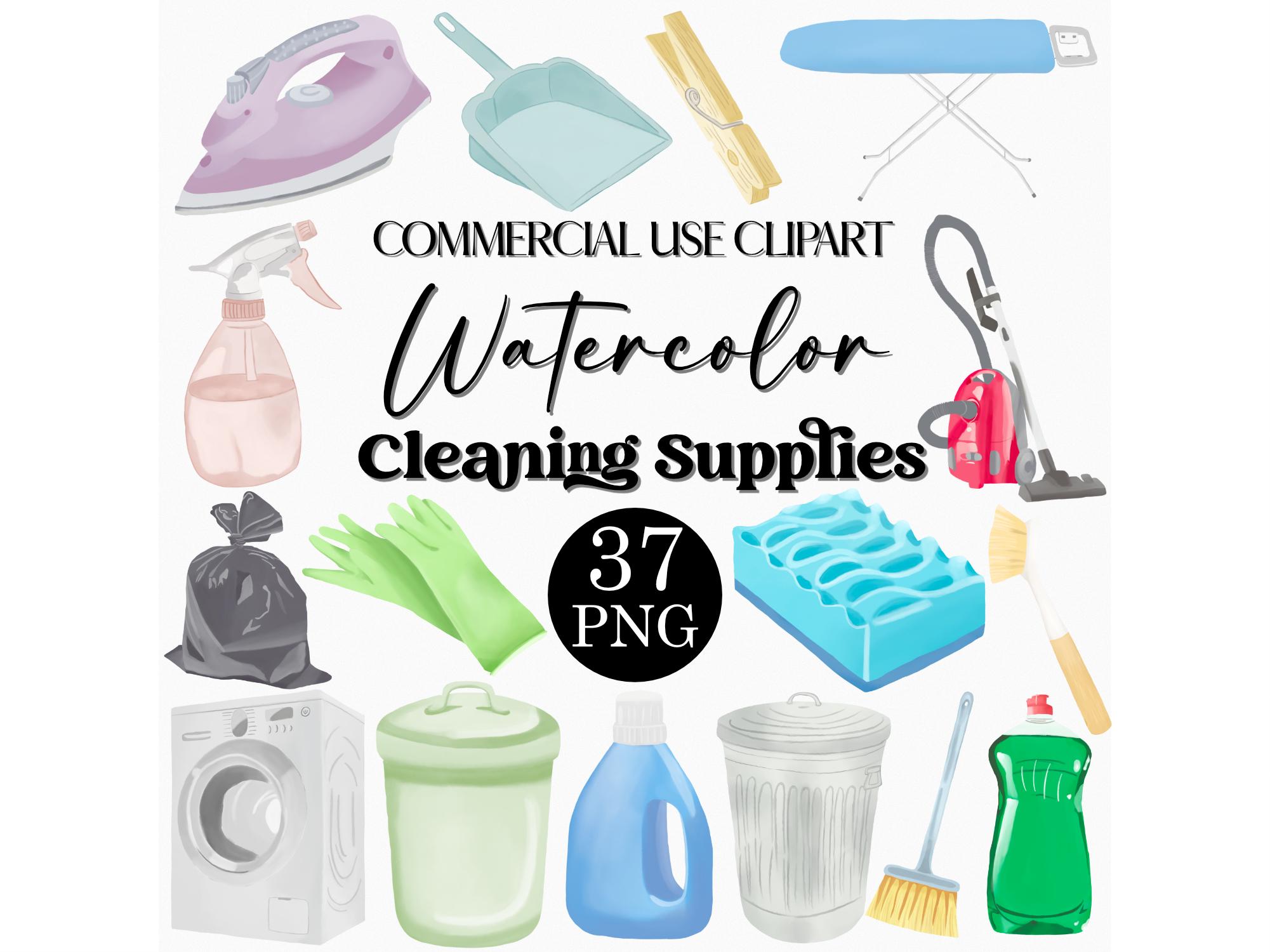 Watercolor Cleaning Supplies Clipart: Hand-painted PNG Bundle (37 ...