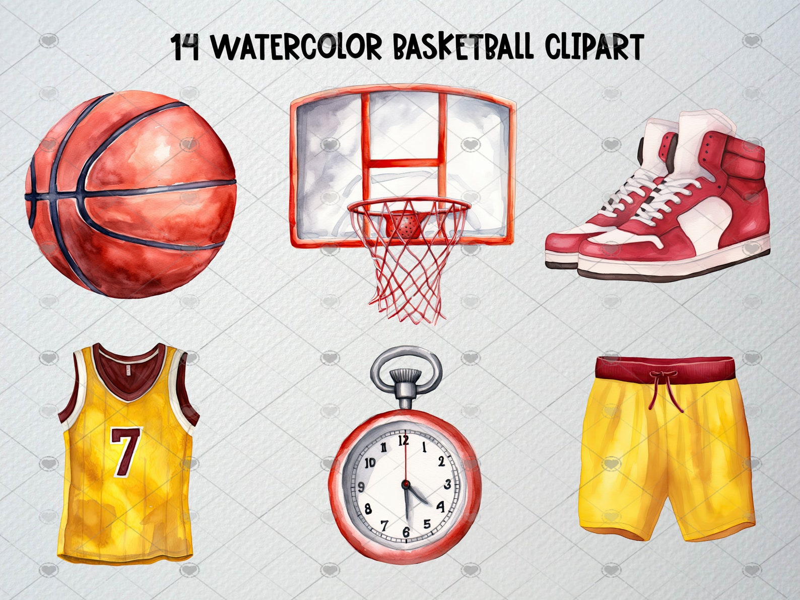 Watercolor Basketball Clipart Set of 14 PNG Files, Sports Clipart ...