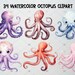 Watercolor Octopus Clipart Set of 34 PNG Files, Sea Animals Clipart ...