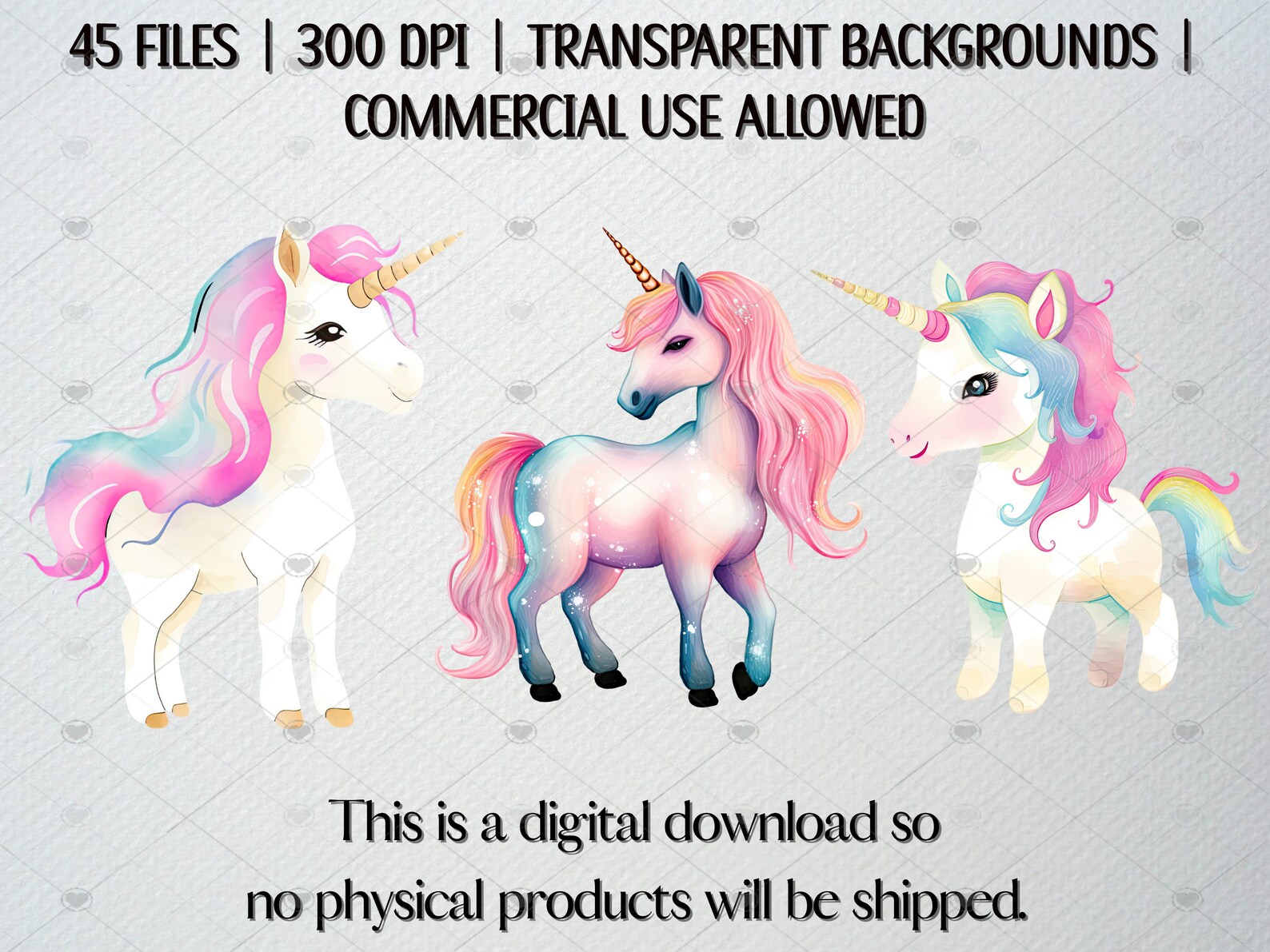 Watercolor Unicorn Clipart Set of 45 PNG Files, Baby Unicorn Clipart ...