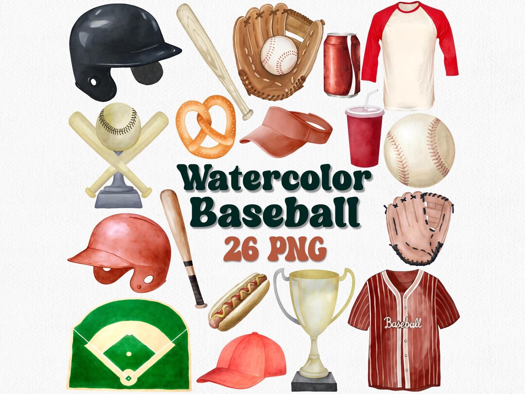 Watercolor Baseball Clipart Set- Baseball PNG, Sports Clipart, Jersey ...