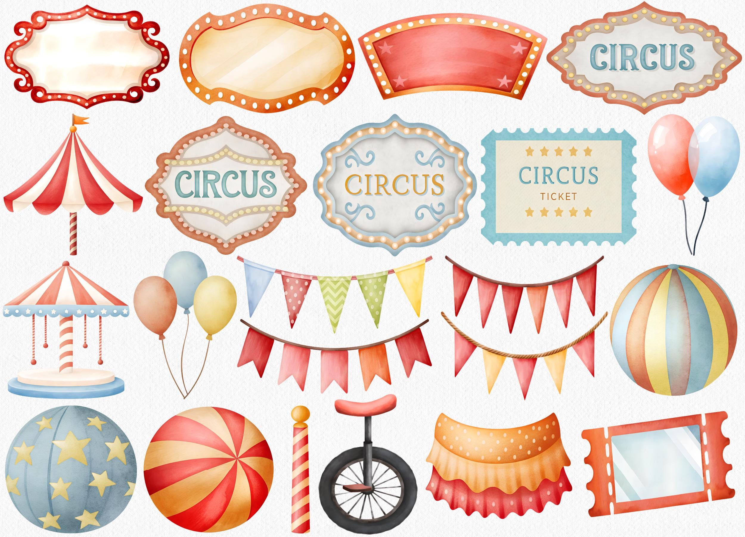 Watercolor Circus Clipart Set - 111 PNG | Circus PNG, Carnival Clipart ...