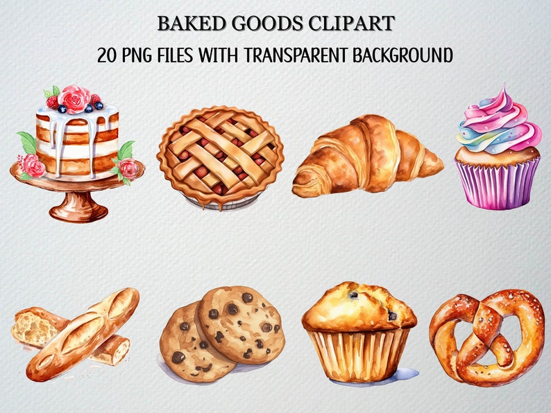 Baking Clipart Set, Watercolor Bakery Clipart, Hand Painted Clipart ...