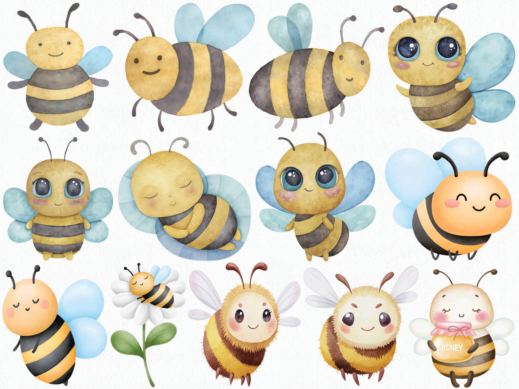Watercolor Bees Clipart Set, 30 PNG Files, Bee Clipart, Bumblebee ...