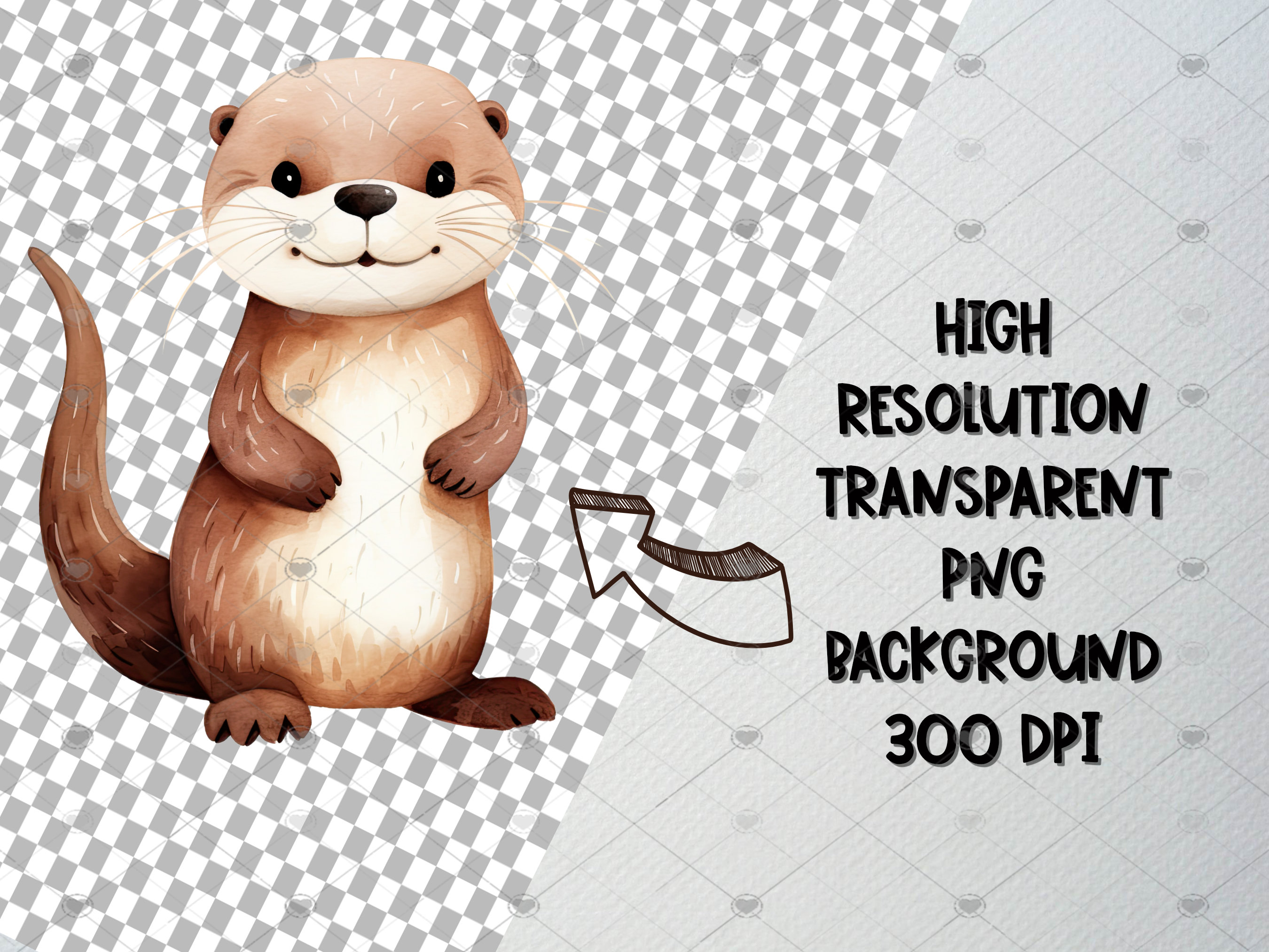 Watercolor Otter Clipart Set of 37 PNG, Cute Otter Clipart, Sea Otter ...