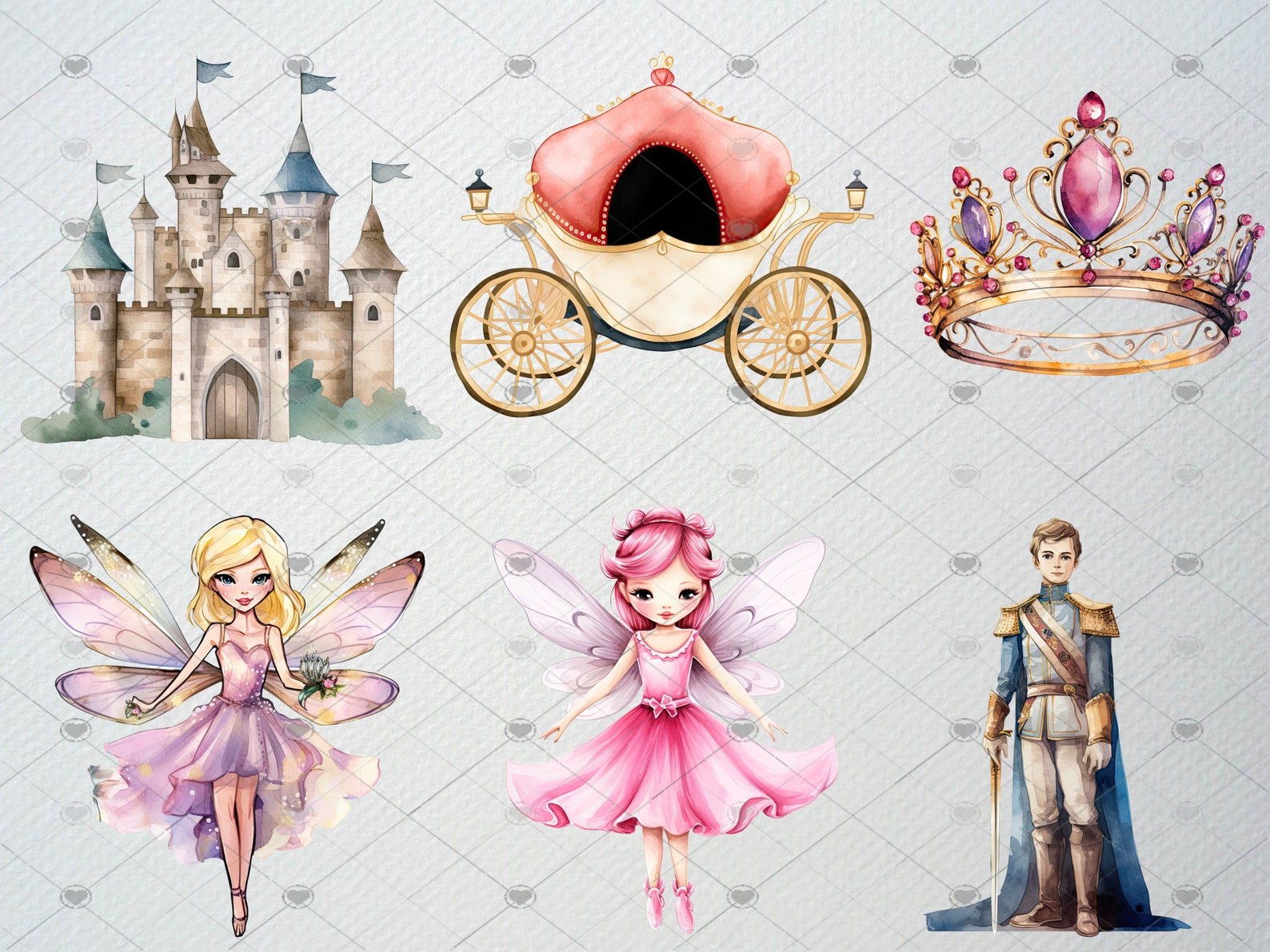 Watercolor Fairy Tale Clipart Set of 40 PNG Files, Fantasy Clipart ...