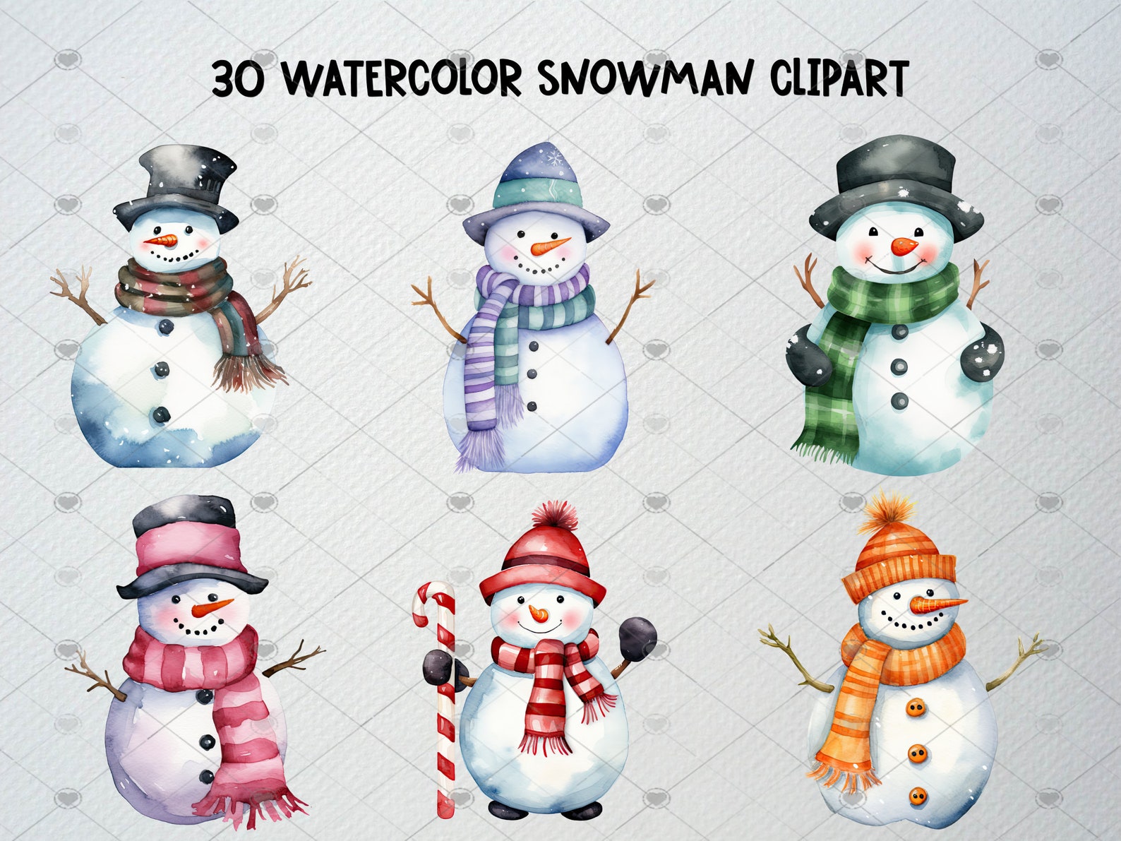 Watercolor Snowman Clipart Set of 30 PNG Files, Christmas Clipart ...