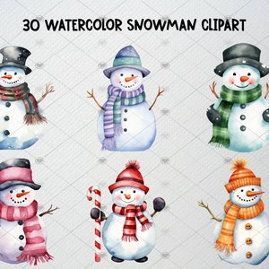 Watercolor Snowman Clipart Set of 30 PNG Files, Christmas Clipart ...