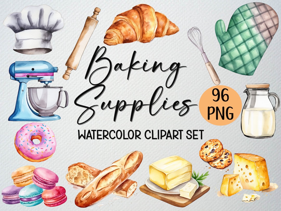 Baking Clipart Set, Watercolor Bakery Clipart, Hand Painted Clipart ...