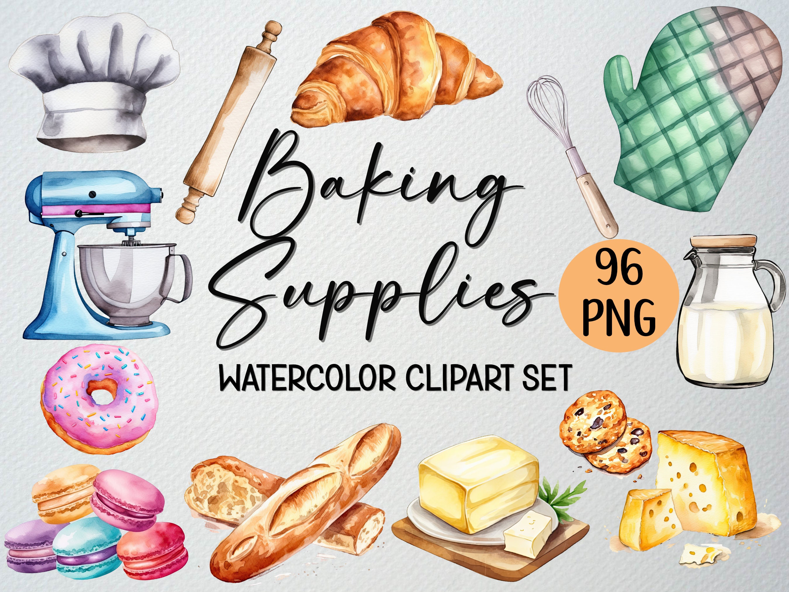 Baking Clipart Set, Watercolor Bakery Clipart, Hand Painted Clipart ...
