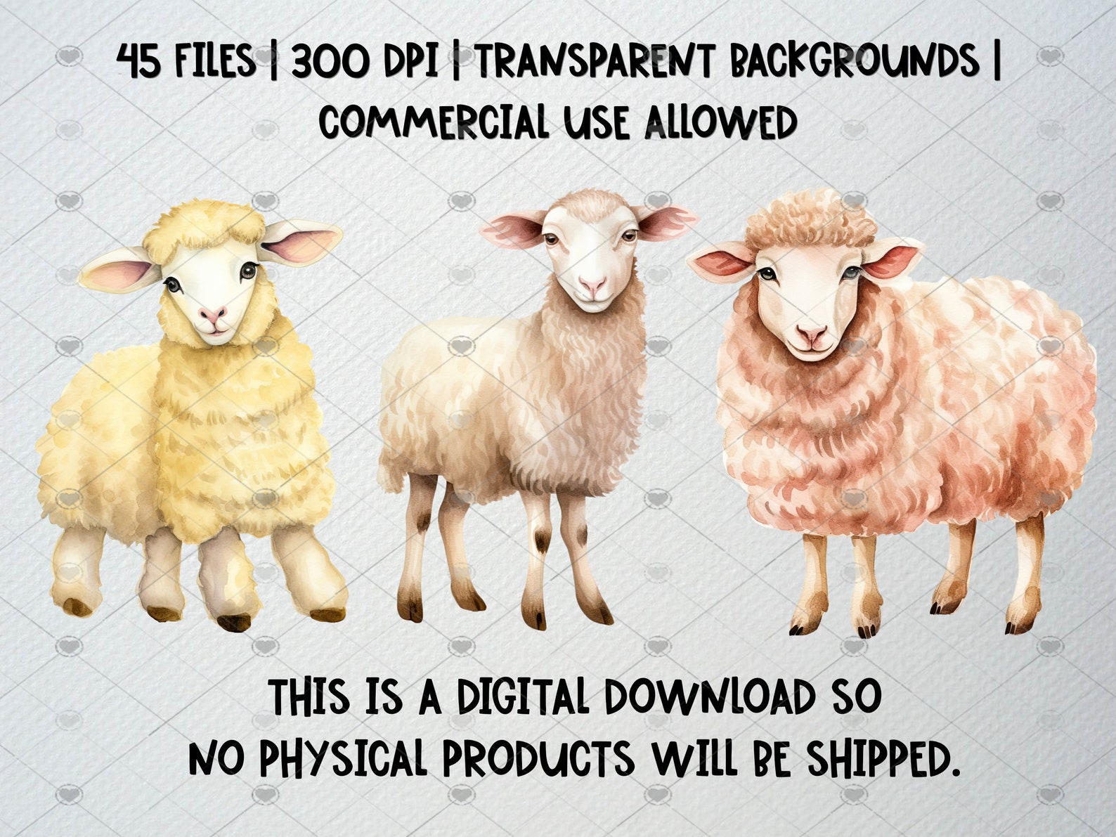 Watercolor Sheep Clipart Set of 45 PNG Files, Lamb Clipart, Sheep ...