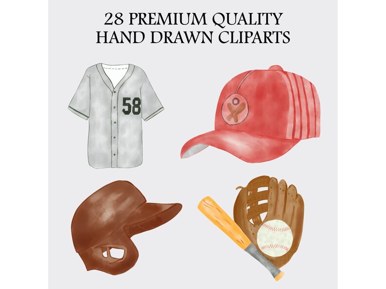 Watercolor Baseball Clipart Set of 28 PNG Files, Sports Clipart ...