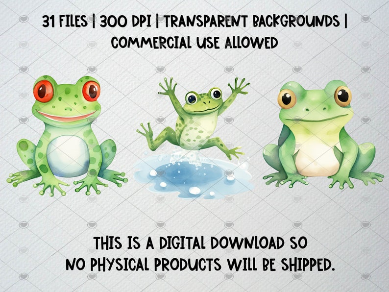 Watercolor Frog Clipart Set of 31 PNG Files, Cute Frog Clipart, Toad ...