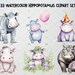 Watercolor Hippo Clipart Set of 33 PNG, Hippopotamus Clipart, Baby ...