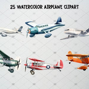 Watercolor Airplane Clipart Set: 25 PNG Transport Illustrations ...