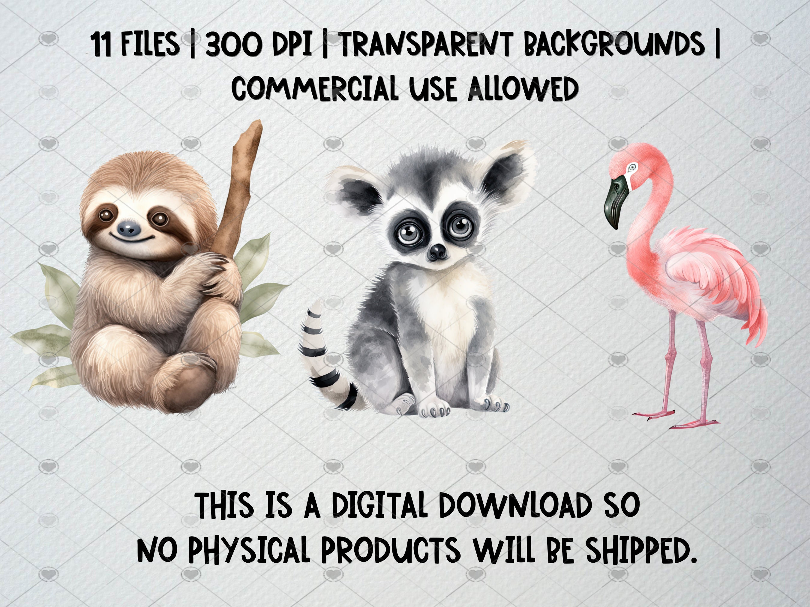 Watercolor Tropical Babies Clipart Set of 11 PNG Files, Baby Animals ...