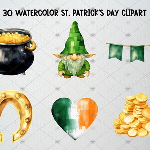 Watercolor St. Patrick's Day Clipart Set: Shamrock, Clover, Leprechaun ...