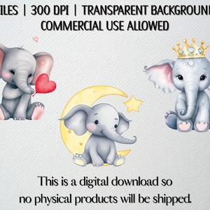 Watercolor Baby Elephant Clipart Set of 20 PNG Files, Baby Shower Clip ...