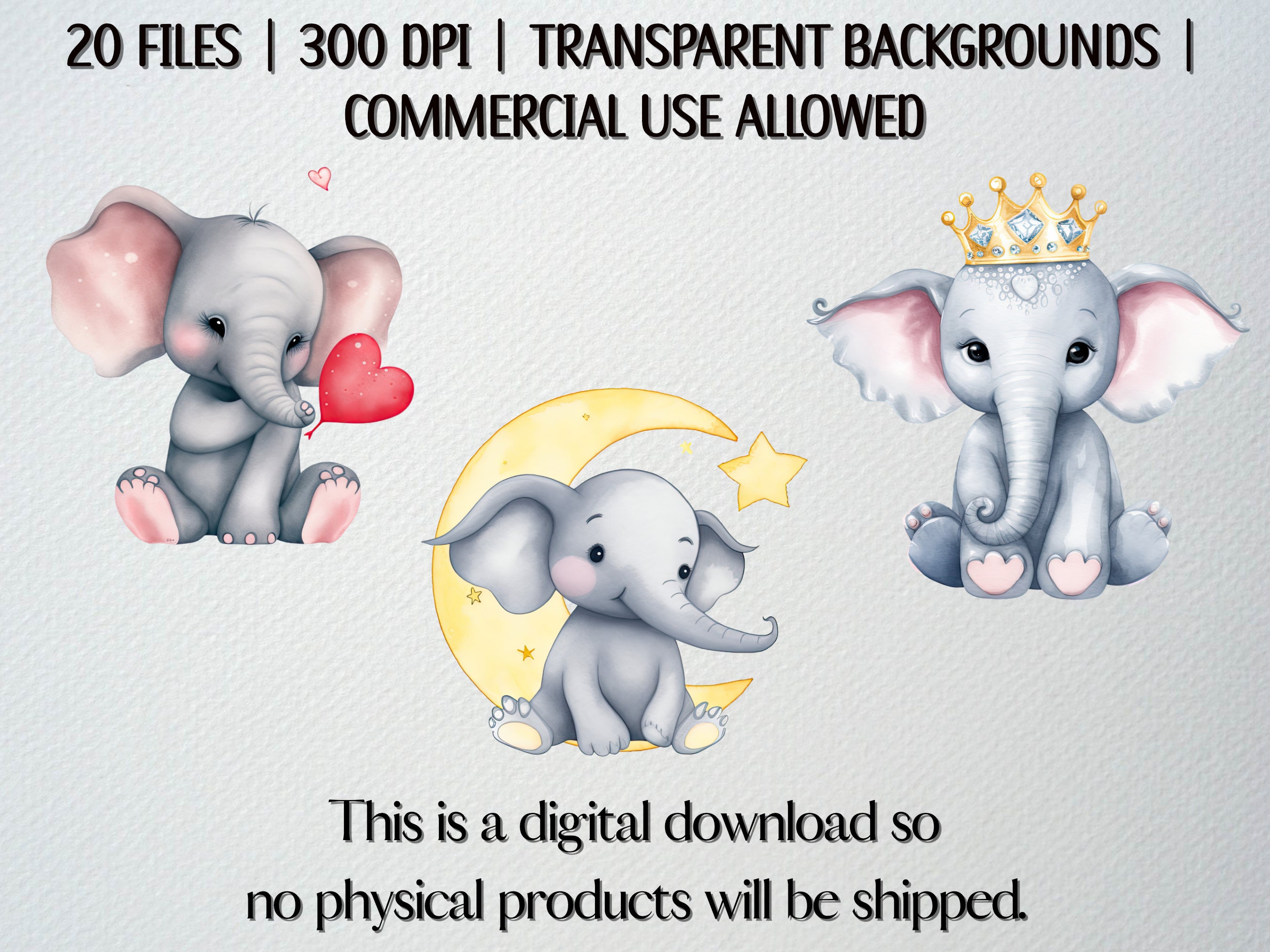 Watercolor Baby Elephant Clipart Set of 20 PNG Files, Baby Shower Clip ...
