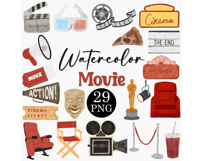 Hollywood Movie Night Digital Clipart and Digital Paper Bundle,instant ...
