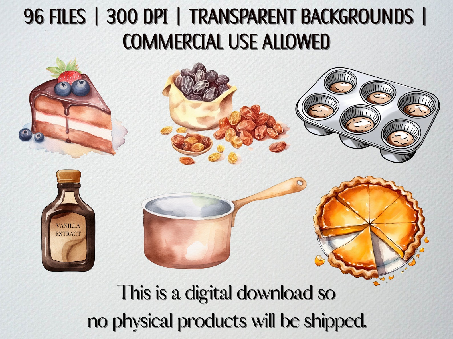 Watercolor Baking Clipart Set: Hand-drawn Kitchen Utensils (96 PNG) - Etsy