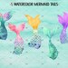 Watercolor Mermaid Clipart Set of 50 PNG Files, Little Mermaid Clipart ...