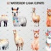 Llama Clipart, Hand Drawn Watercolor Llama Clipart Set of 43 PNG Files ...