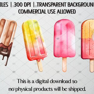Watercolor Popsicle Clipart Set of 50 PNG Files, Ice Cream Clipart ...