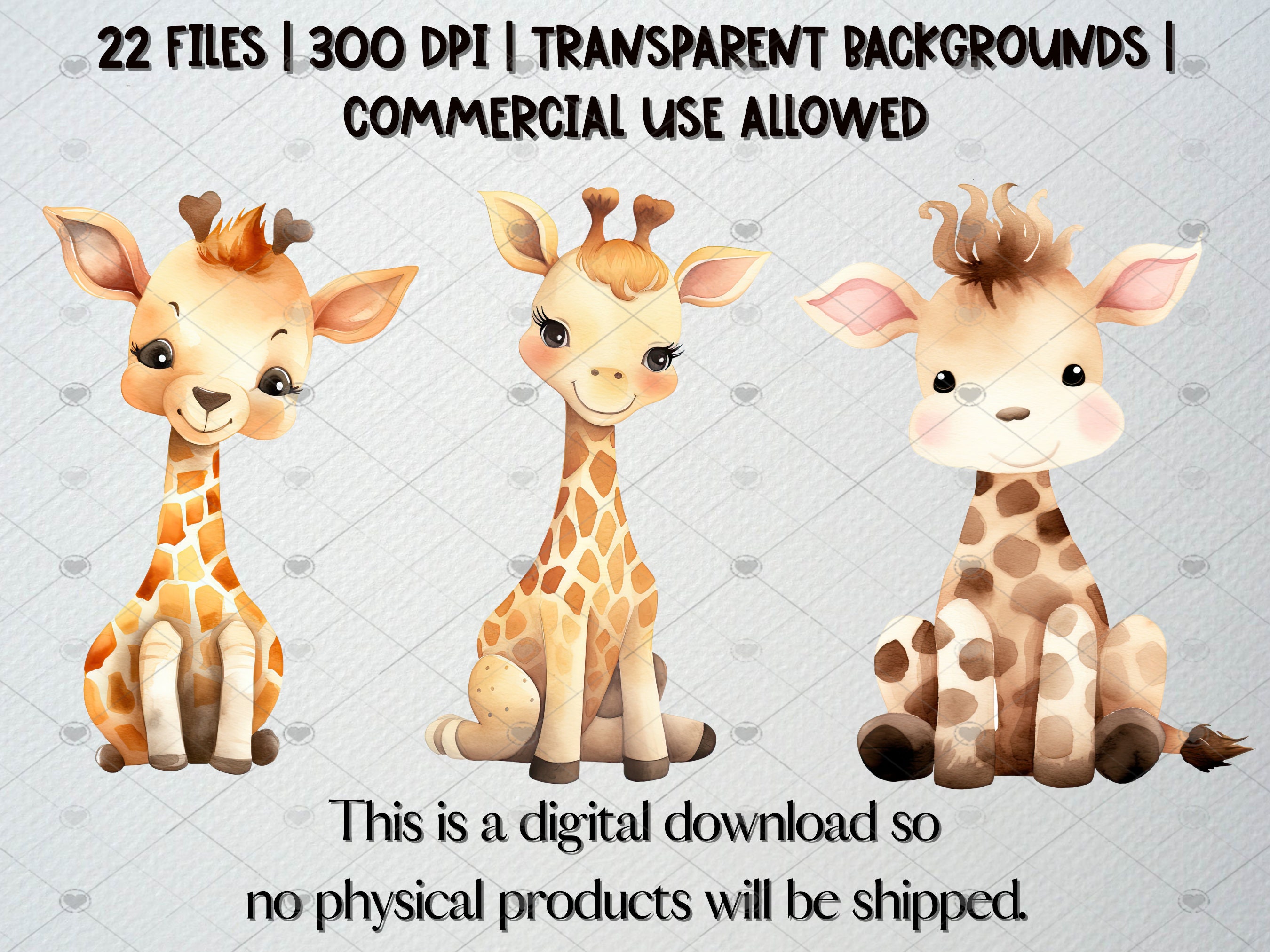 Watercolor Baby Giraffe Clipart Set of 22 PNG Files, Baby Animal ...