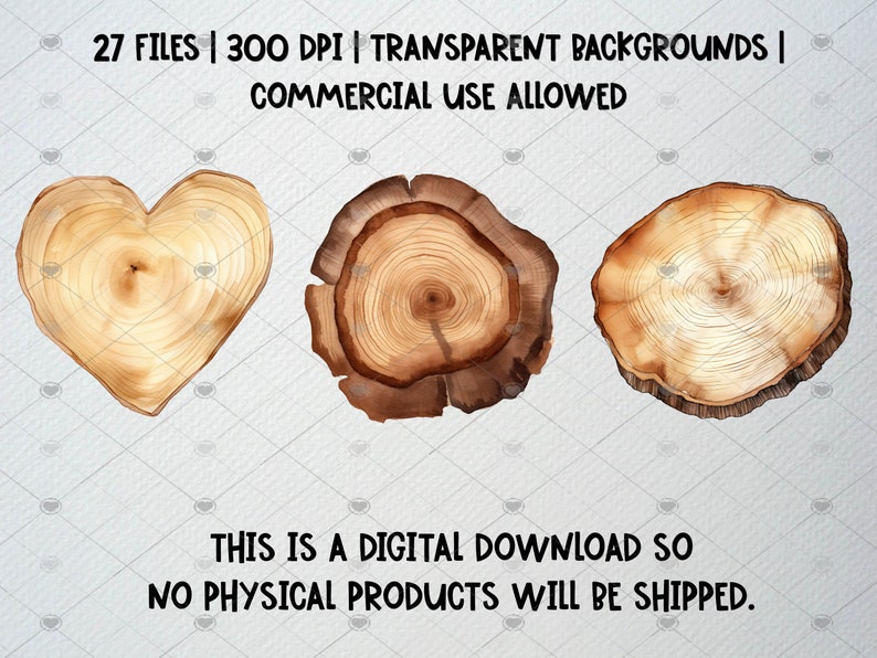 Watercolor Wooden Slices Clipart Set of 27 PNG Files, Floral Wood ...