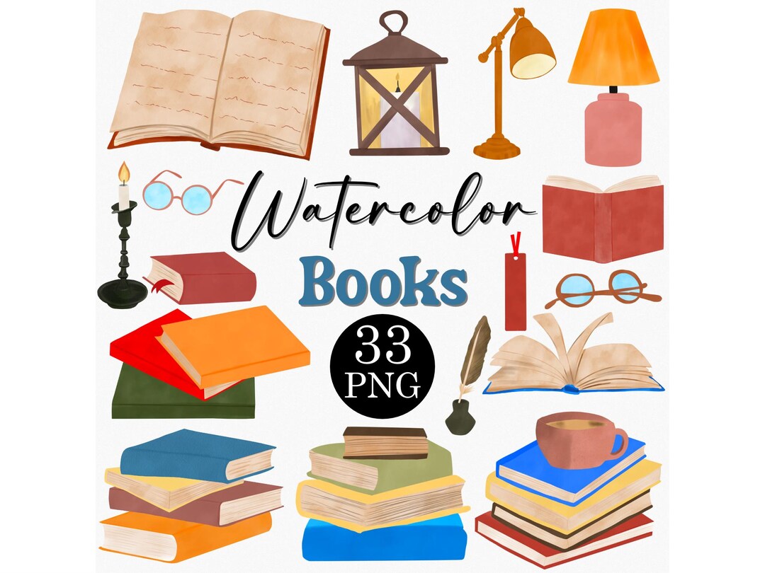 Watercolor Books Clipart Bundle: Hand-painted Illustrations (PNG) - Etsy