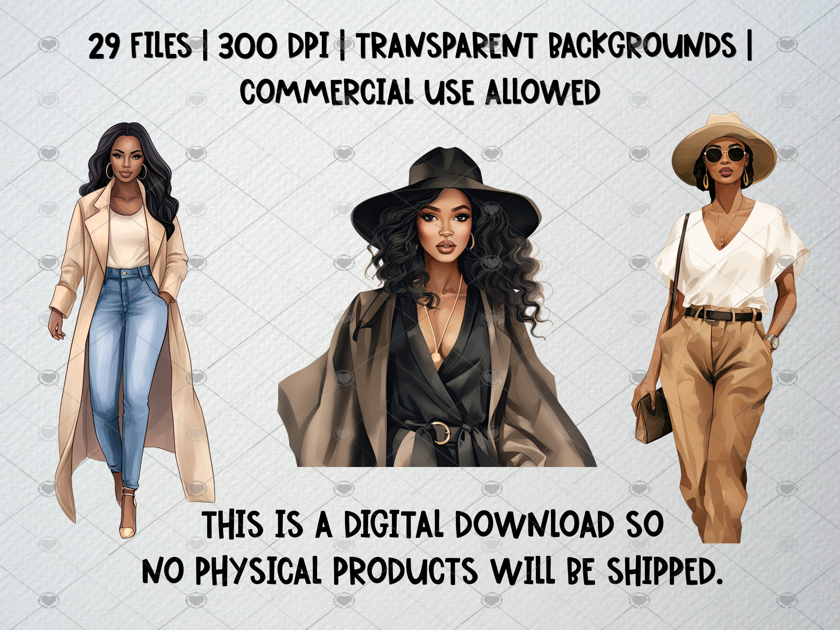 Watercolor Black Girl Clipart Set of 29 PNG Files, Black Girl ...