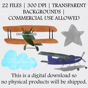 Watercolor Airplane Clipart Set of 22 PNG Files, Travel Clipart ...