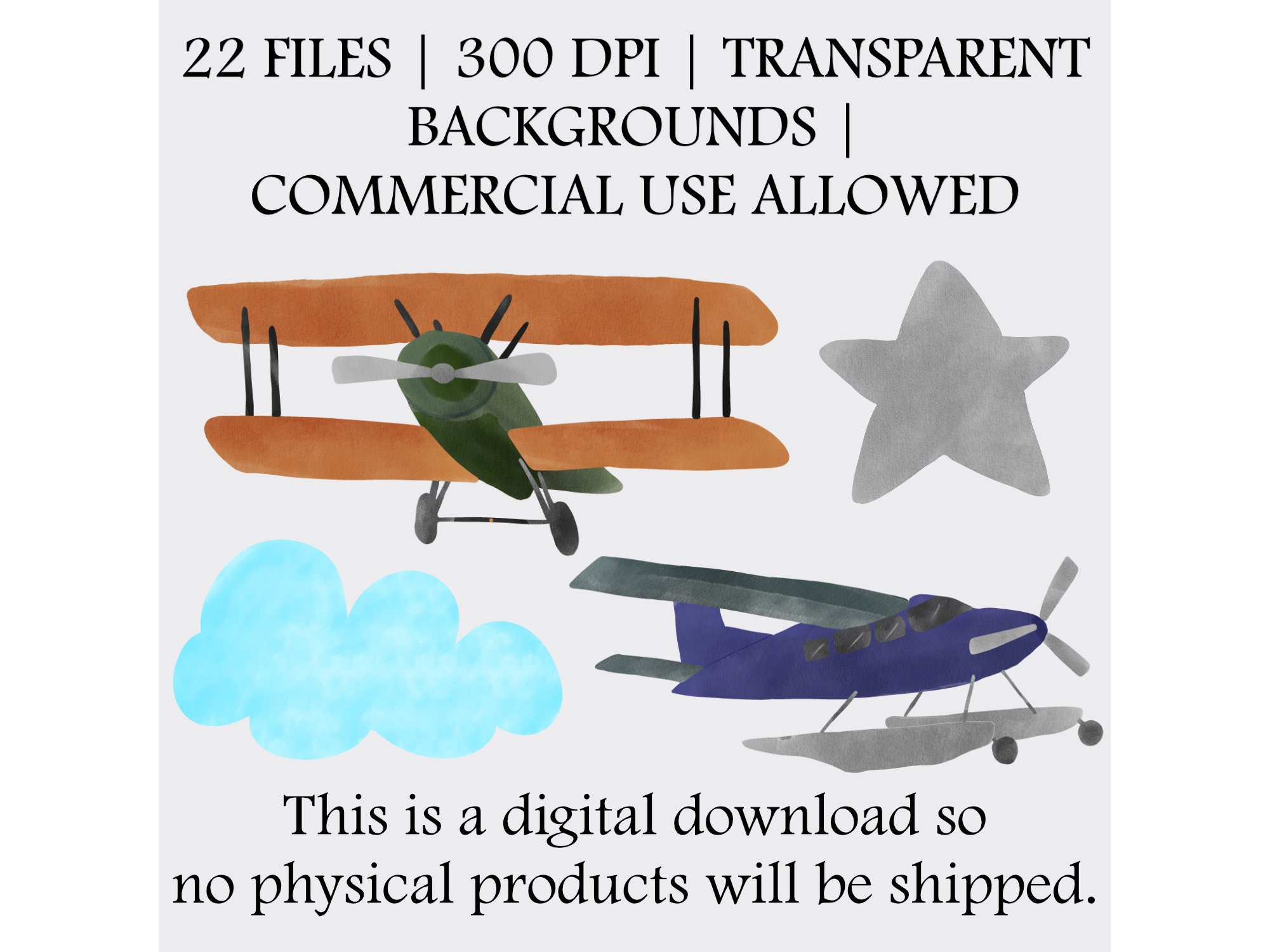 Watercolor Airplane Clipart Set of 22 PNG Files, Travel Clipart ...