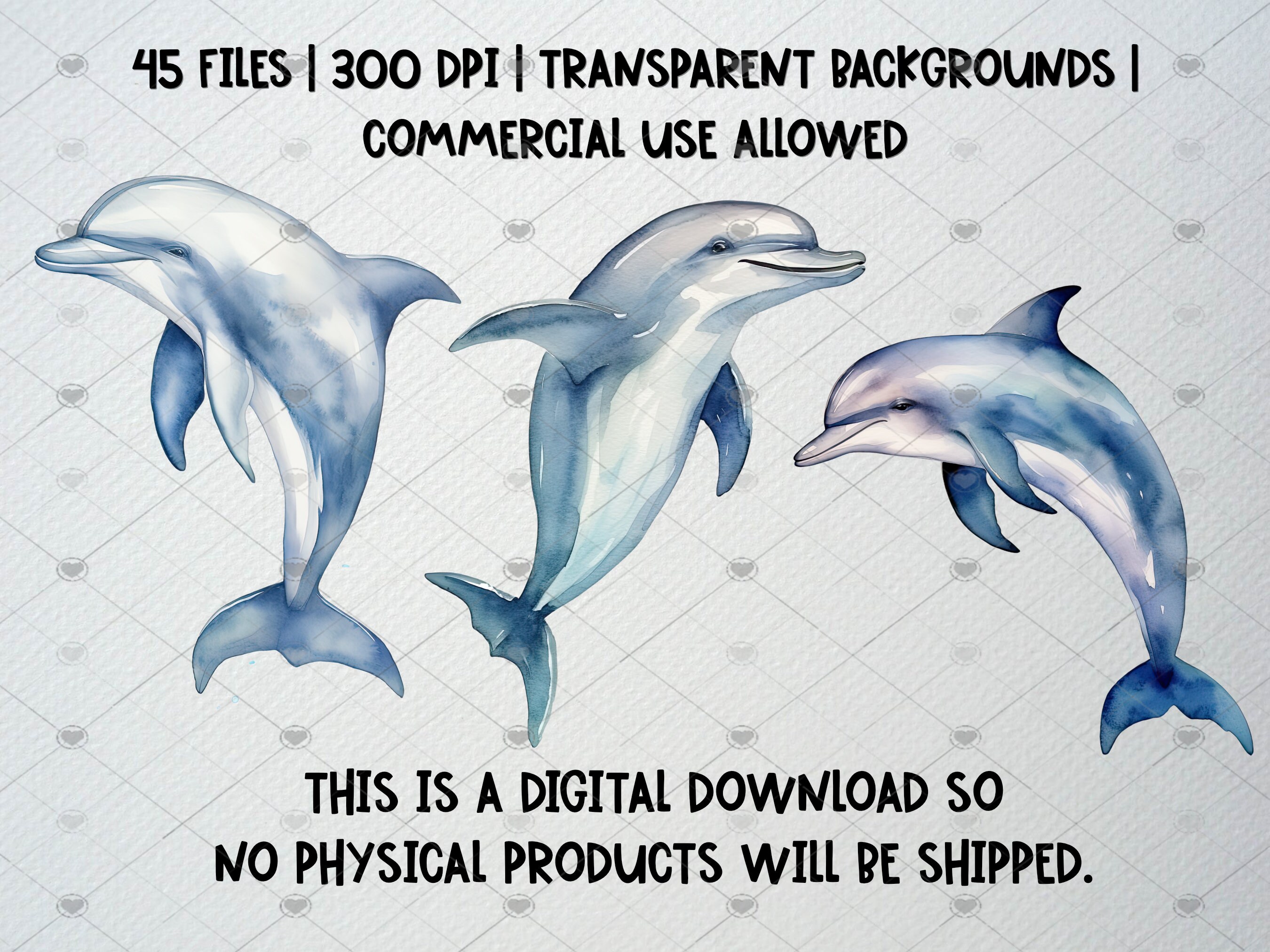 Watercolor Dolphin Clipart Set of 45 PNG Files, Ocean Animal Clipart ...