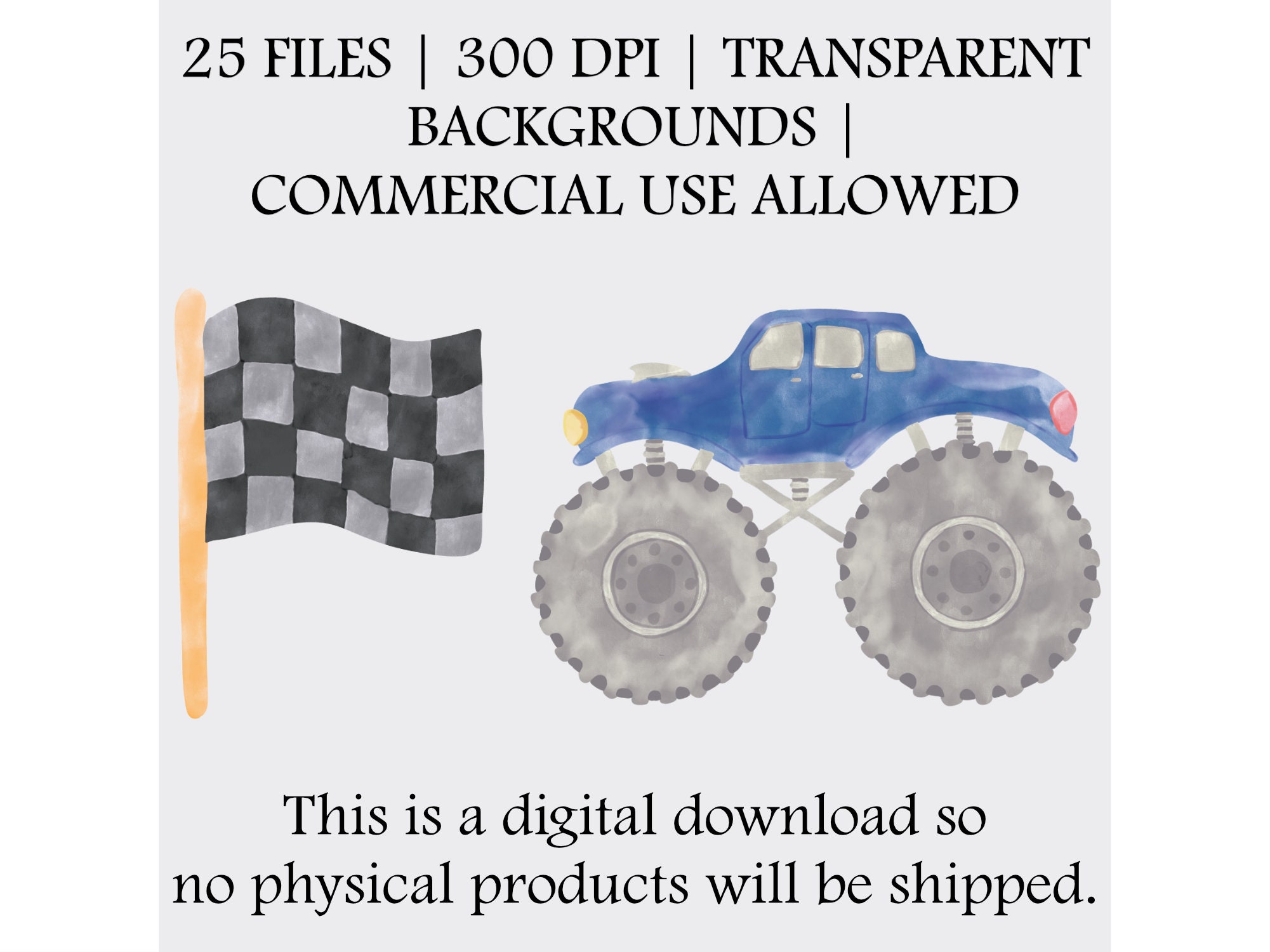 Watercolor Monster Truck Clipart Set of 25 PNG, Trucks Clipart, off ...